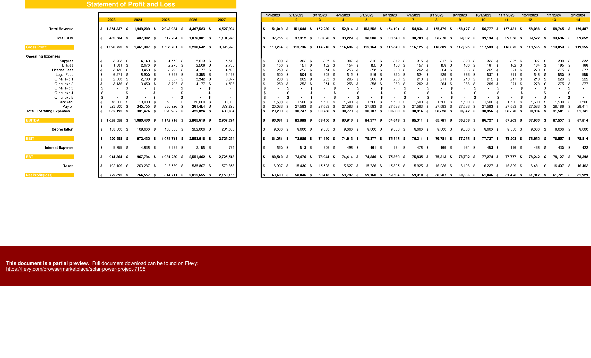 Excel Template: Solar Power Project (Excel template XLSX) | Flevy