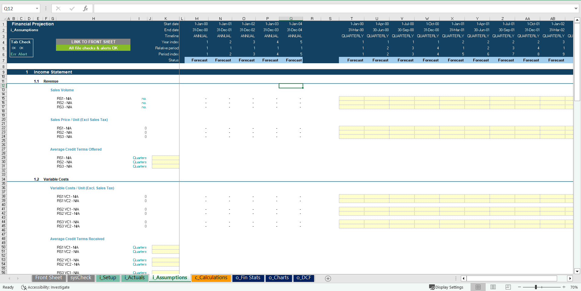 Excel Template: Generic Quarterly 5-Year 3-Statement Rolling Financial Projection with Valuation ...