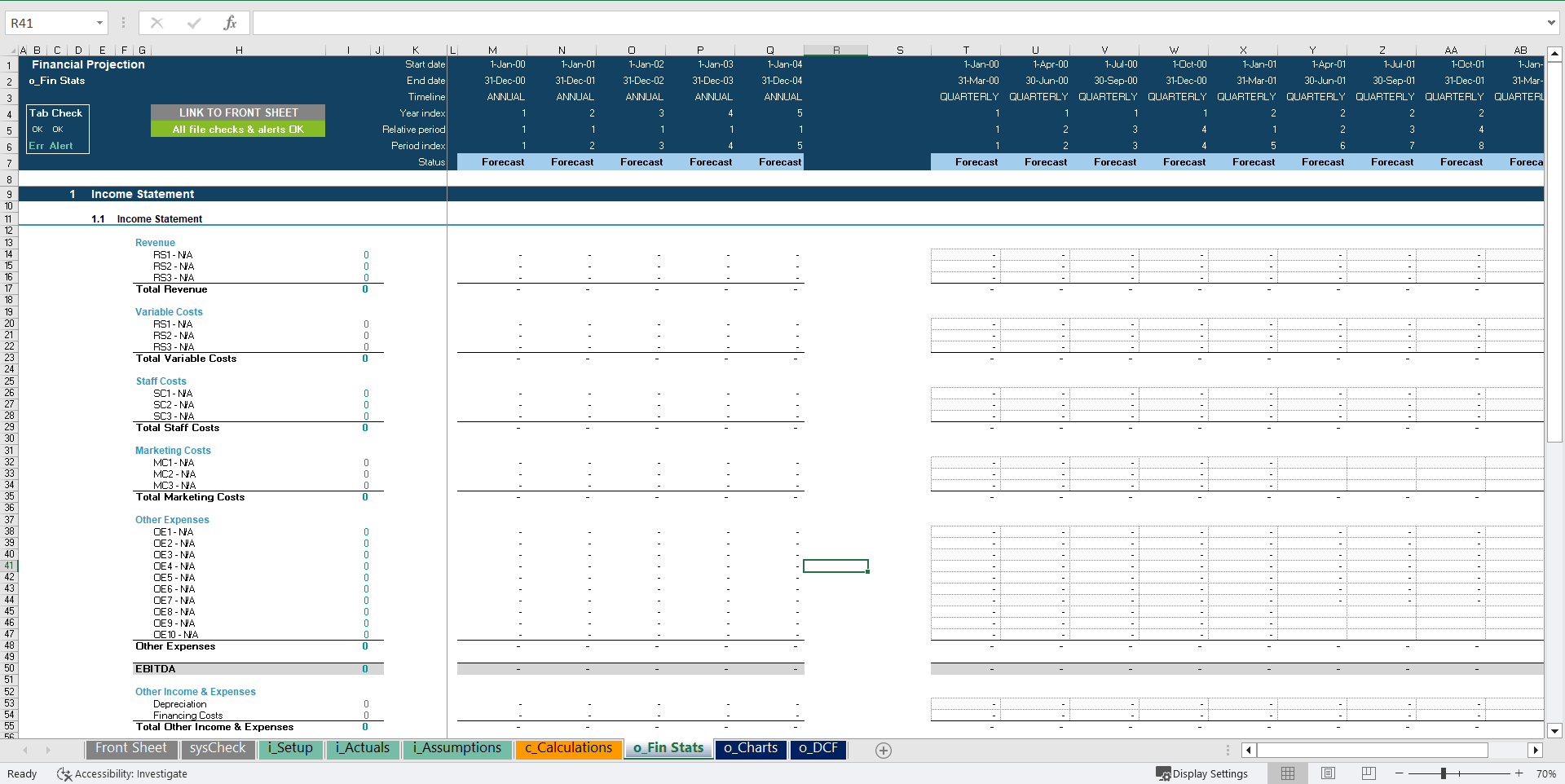Generic Quarterly 5-Year 3-Statement Rolling Financial Projection with ...